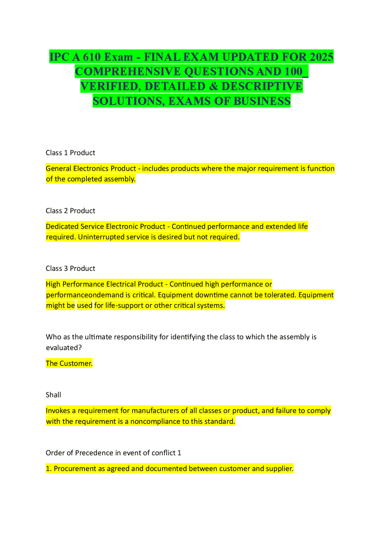 IPC A 610 Exam - FINAL EXAM UPDATED FOR 2025 COMPREHENSIVE QUESTIONS ...