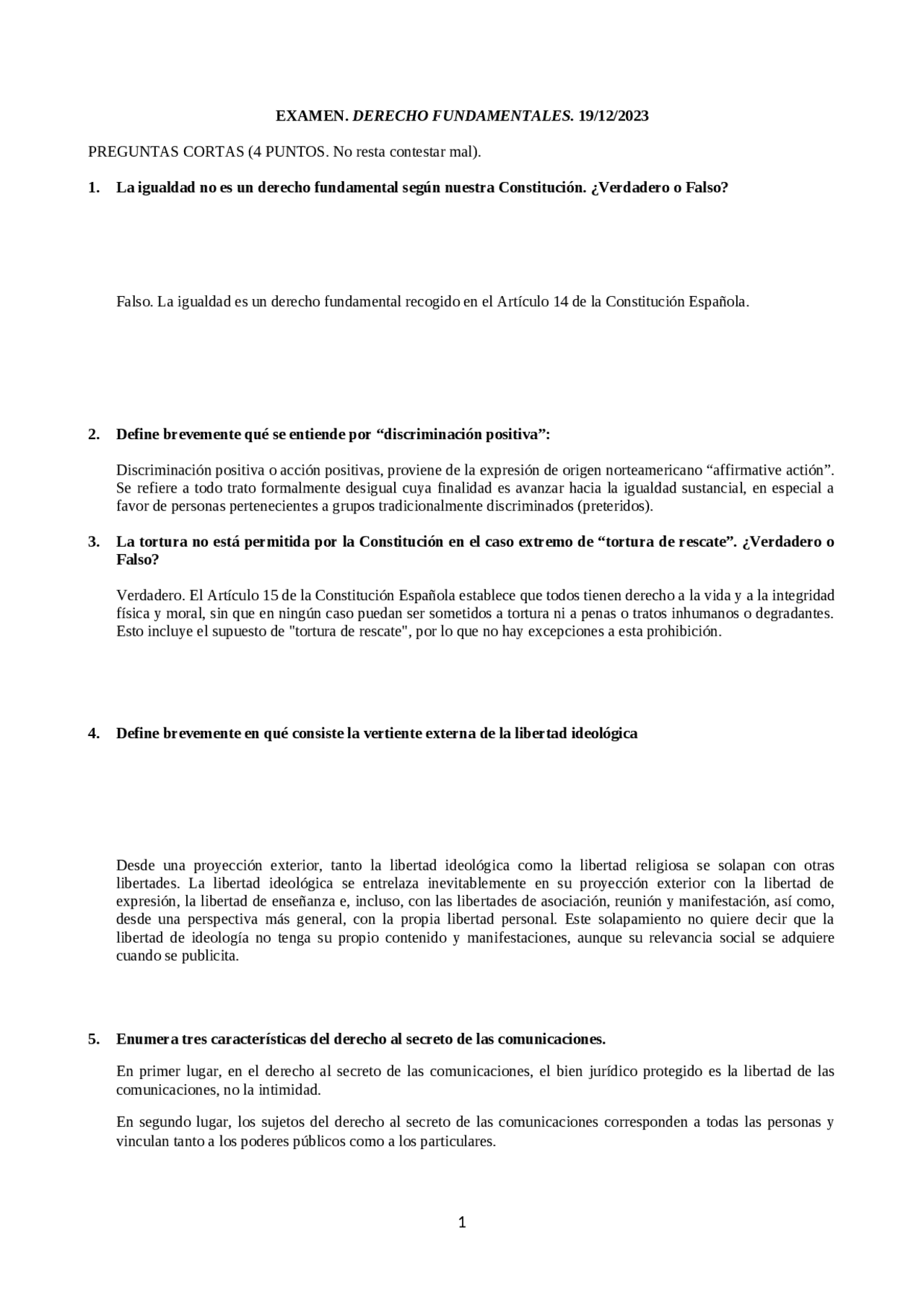 Examen de derecho constitucional: derechos fundamentales | Exámenes de Derecho Constitucional ...