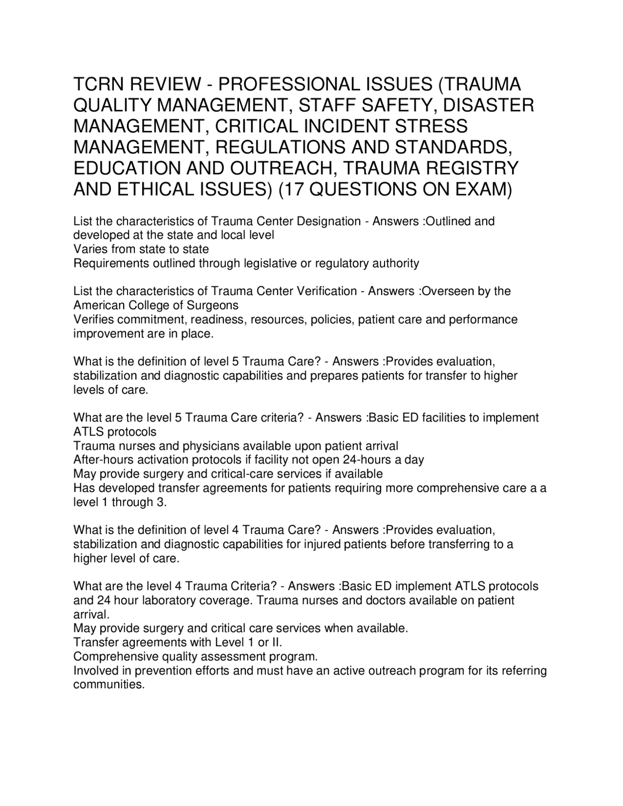 Trauma Care Review: Professional Issues and Trauma Center Levels ...