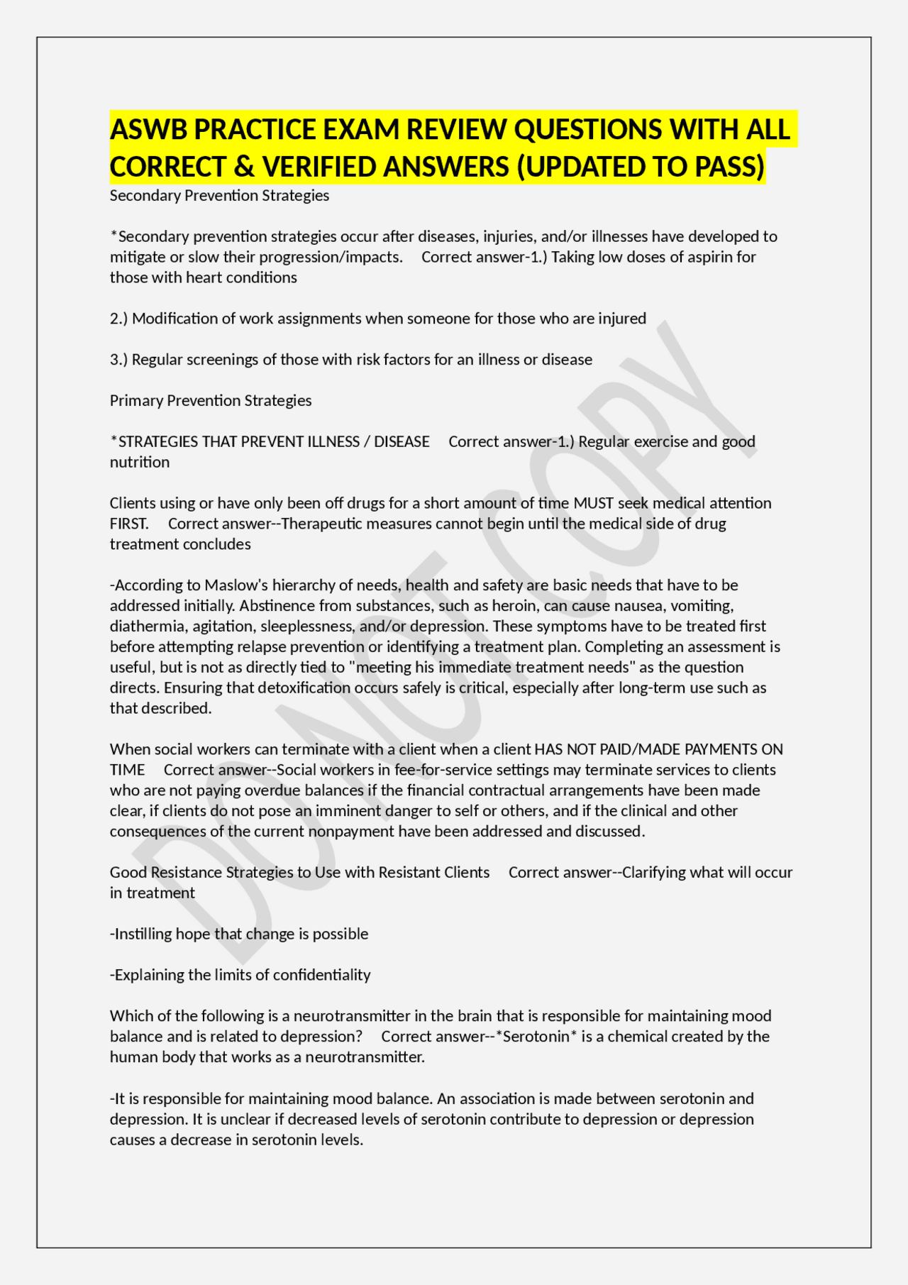 ASWB Practice Exam Questions and Answers for Social Work Licensing ...