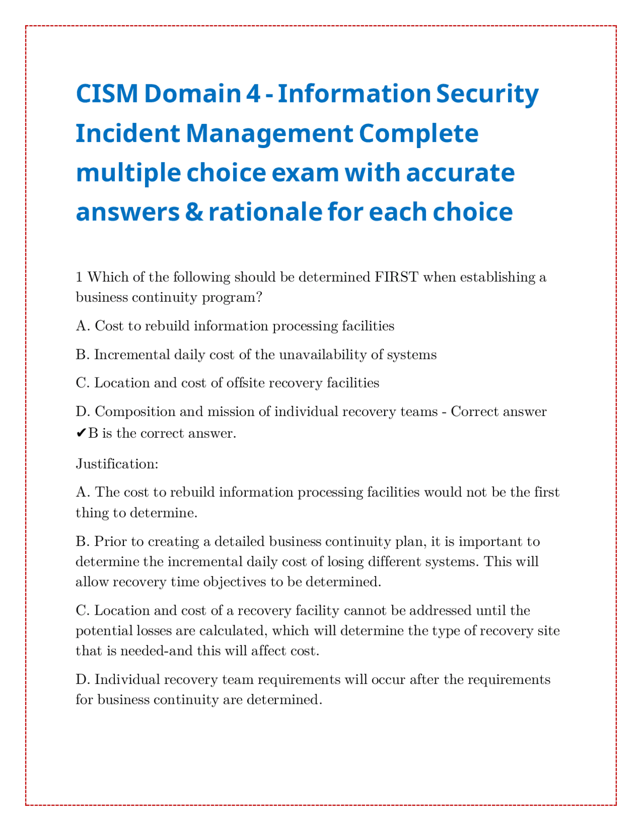 CISM Domain 4 - Information Security Incident Management exam with solutions | Exams Information ...