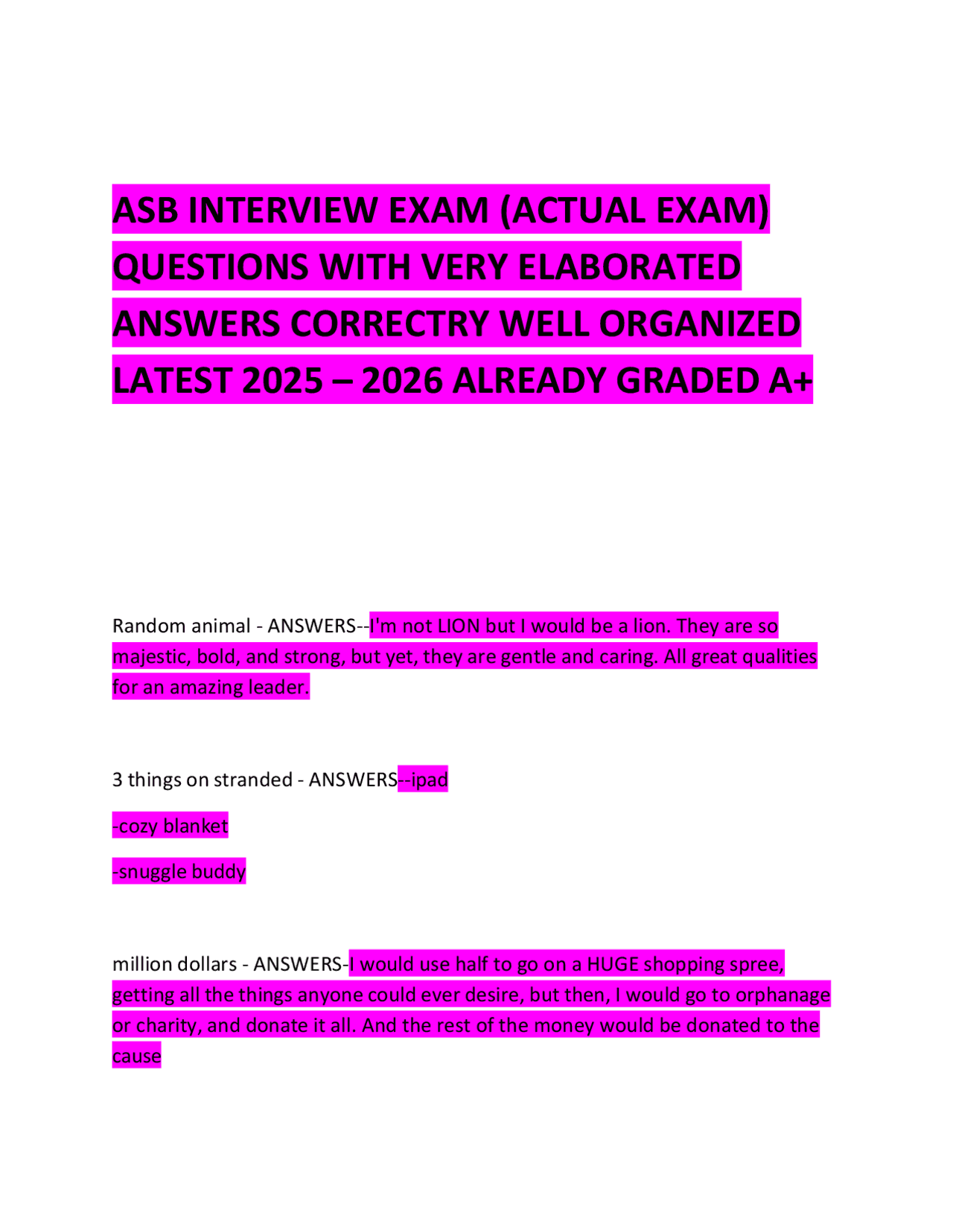 ASB INTERVIEW EXAM (ACTUAL EXAM) QUESTIONS WITH VERY ELABORATED ANSWERS ...
