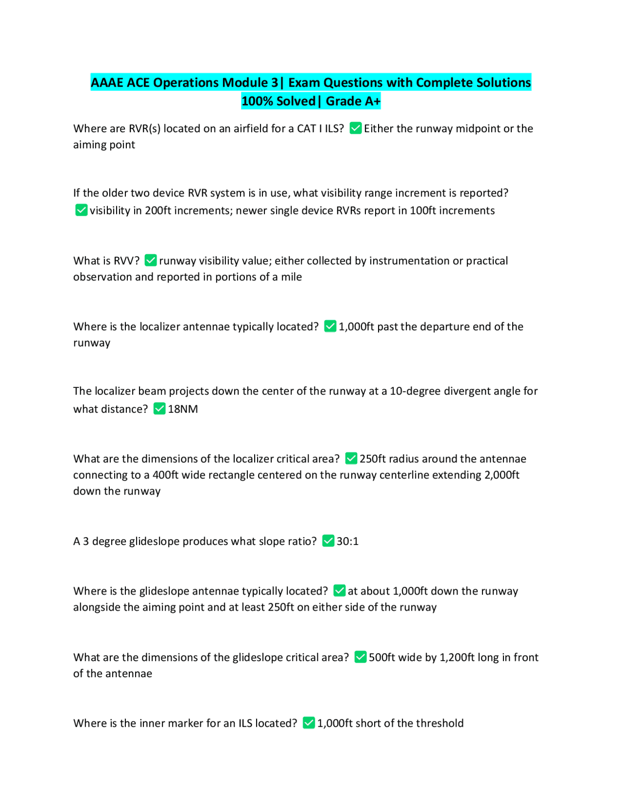 AAAE ACE Operations Module 3| Exam Questions with Complete Solutions ...