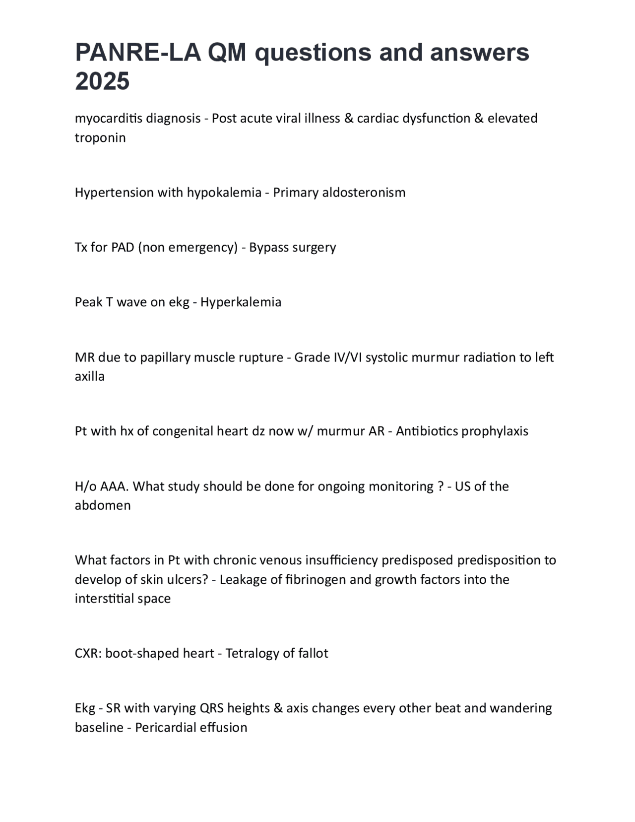 PANRE-LA QM Cardiology & Pulmonology Review: Questions and Answers ...