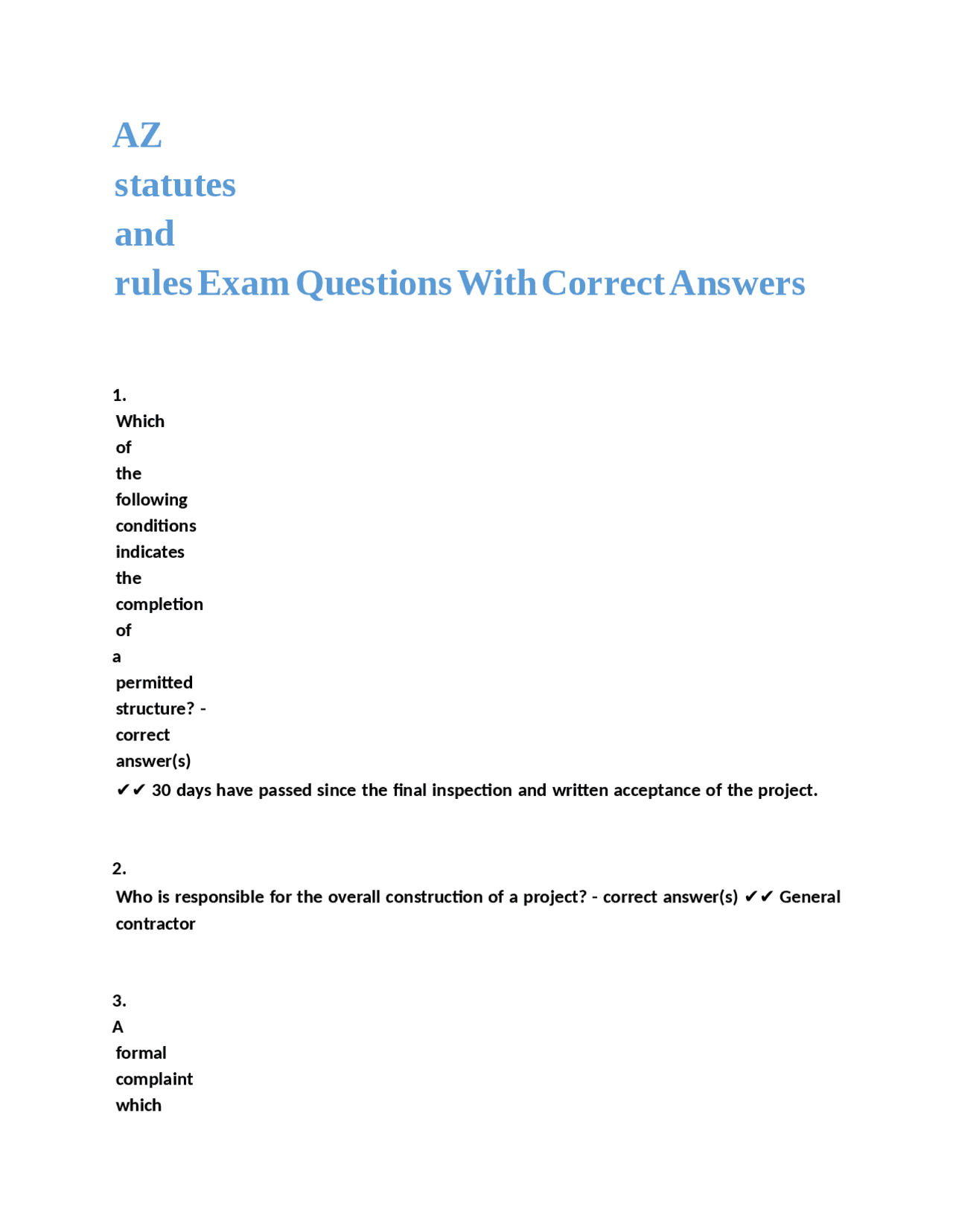 AZ statutes and rules Exam Questions With Correct Answers | Exams ...