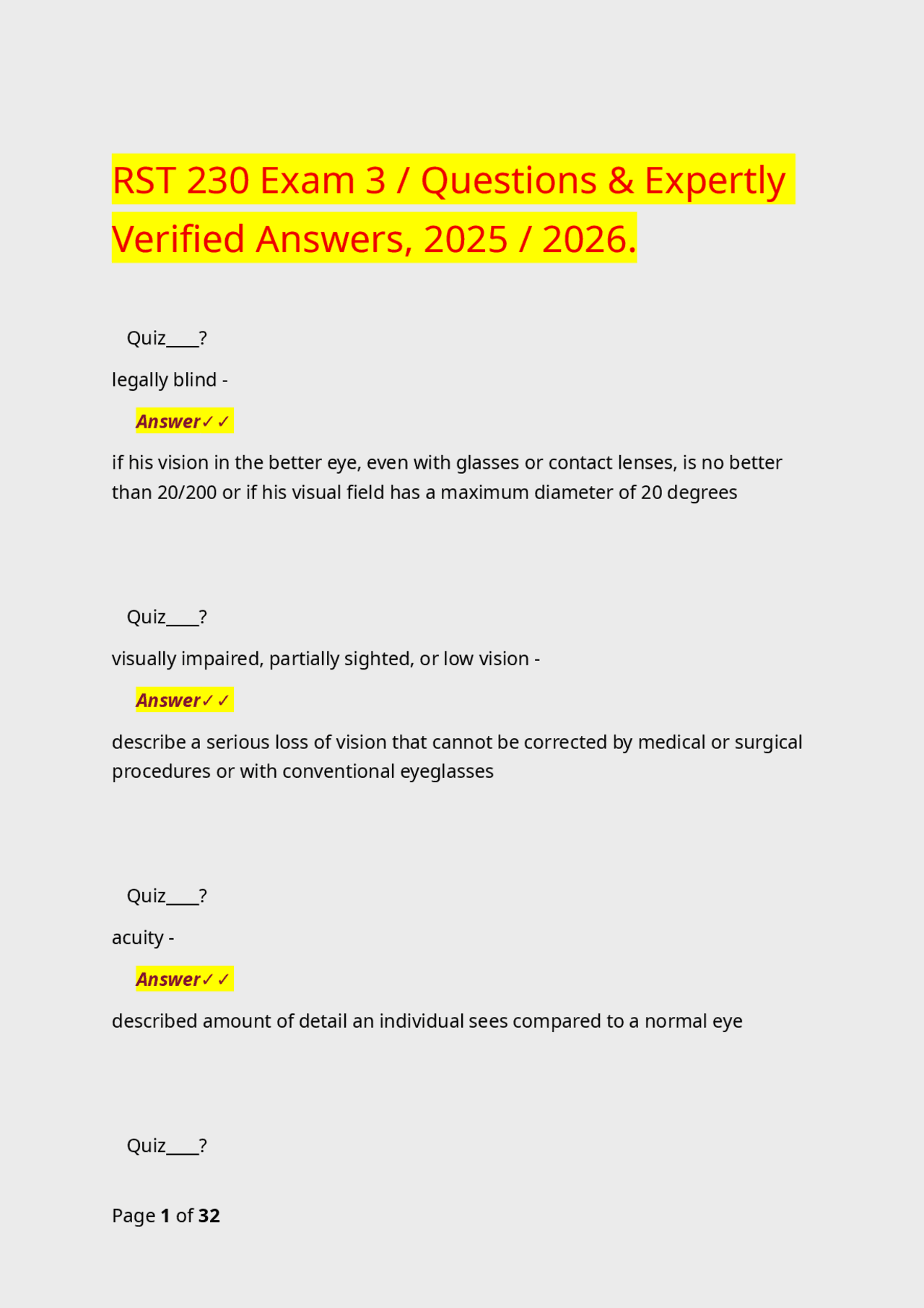 RST 230 Exam 3 / Questions & Expertly Verified Answers, 2025 / 2026 ...