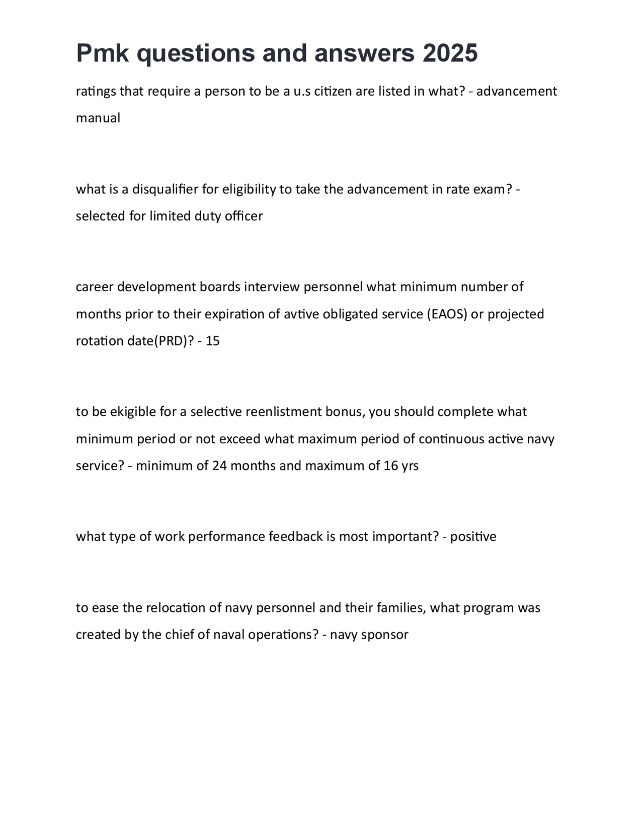 Navy Enlisted Advancement System (NEAS) Q&A 2025: Study Guide | Exams ...