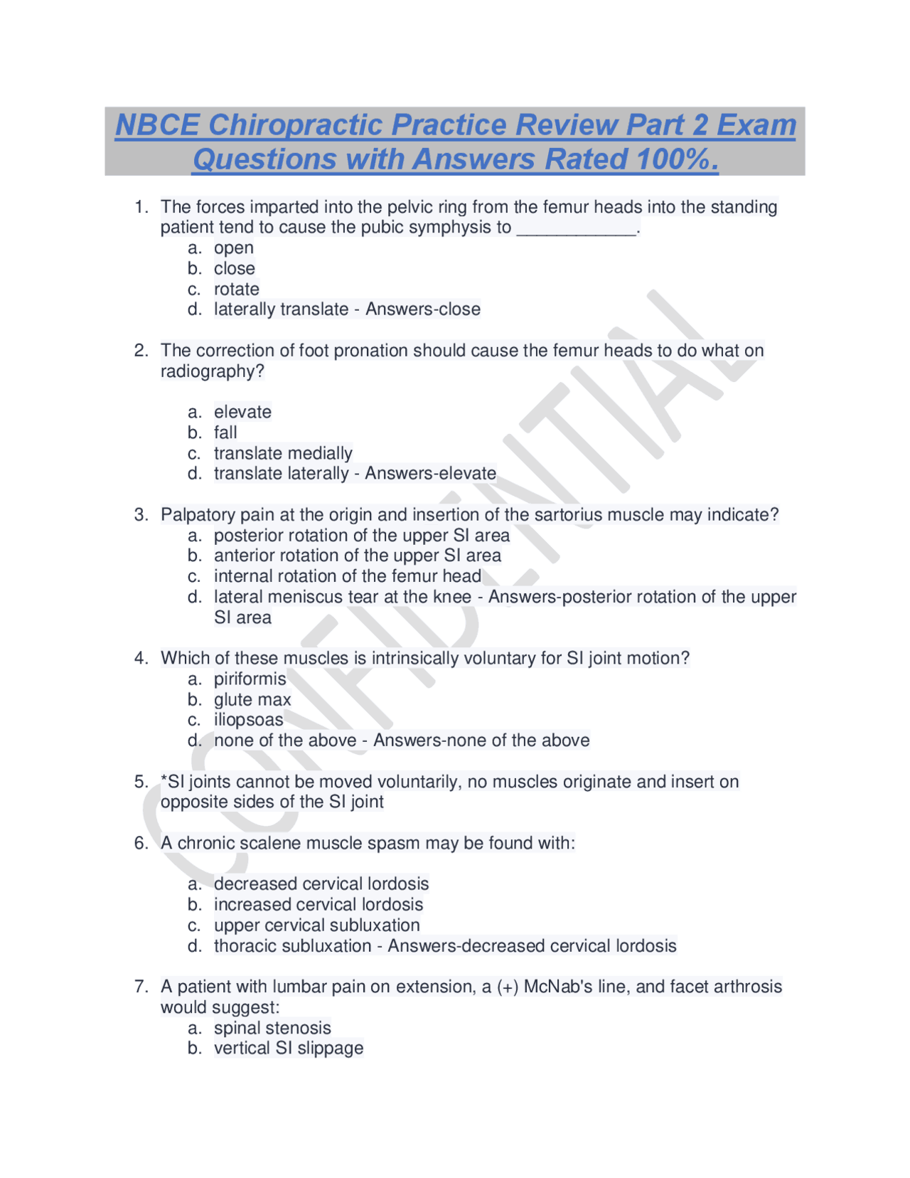 NBCE Chiropractic Practice Review Part 2 Exam Questions with Answers ...