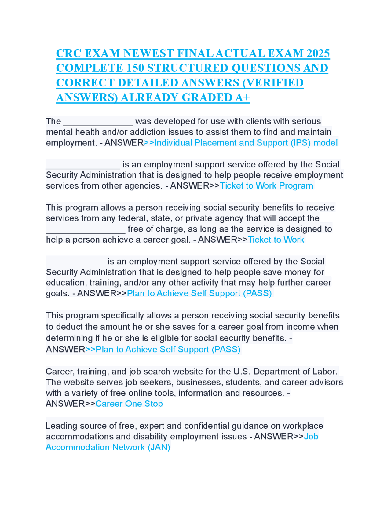 CRC EXAM NEWEST FINAL ACTUAL EXAM 2025 COMPLETE 150 STRUCTURED ...