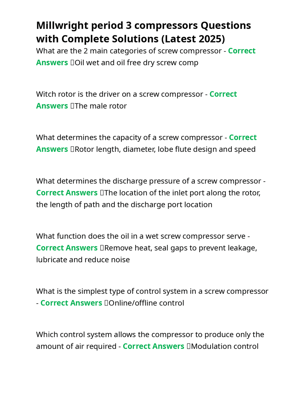 Millwright period 3 compressors Questions with Complete Solutions ...