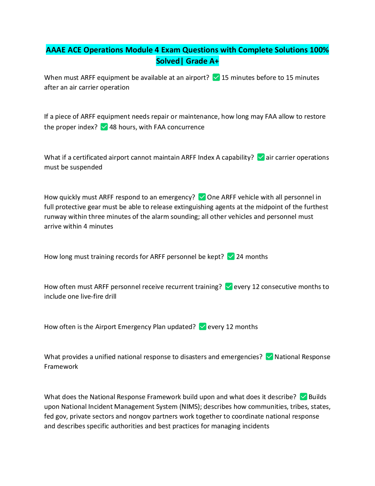 AAAE ACE Operations Module 4 Exam Questions with Complete Solutions 100 ...