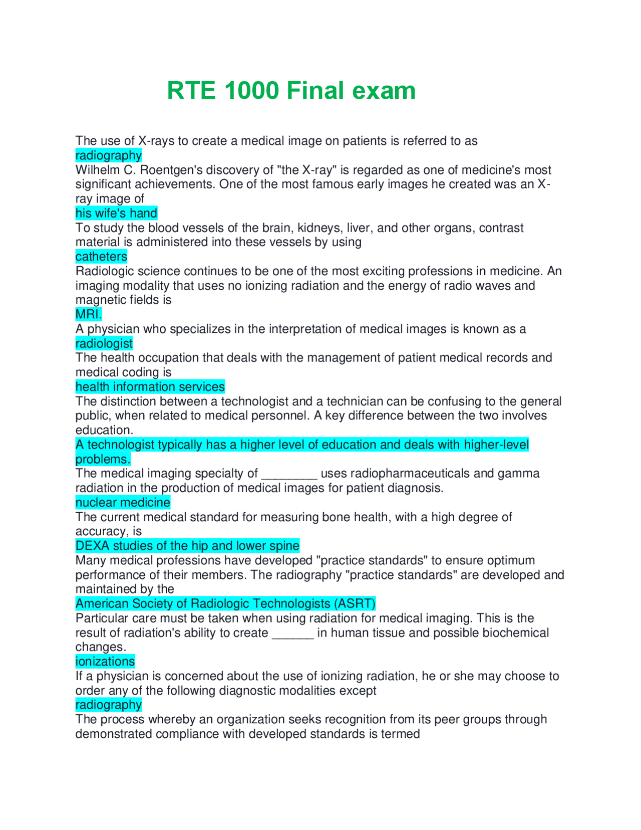 RTE 1000 Final exam questions and answers 100% complete solution 2025/ ...