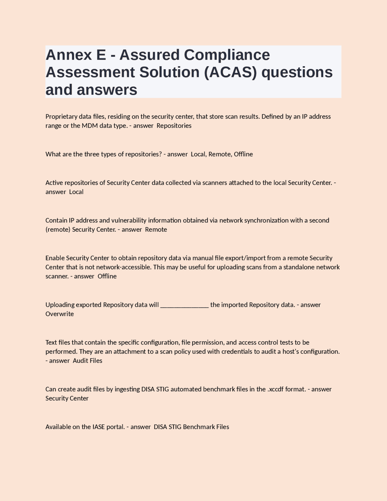 Annex E - Assured Compliance Assessment Solution (ACAS) questions and ...