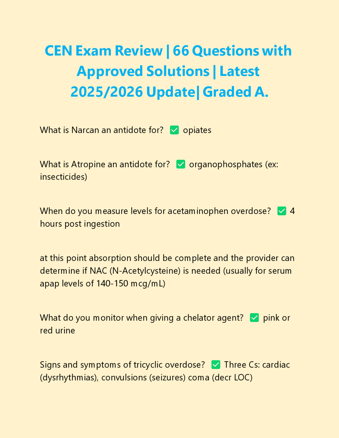 CEN Exam Review | 66 Questions with Approved Solutions | Latest 2025/ ...