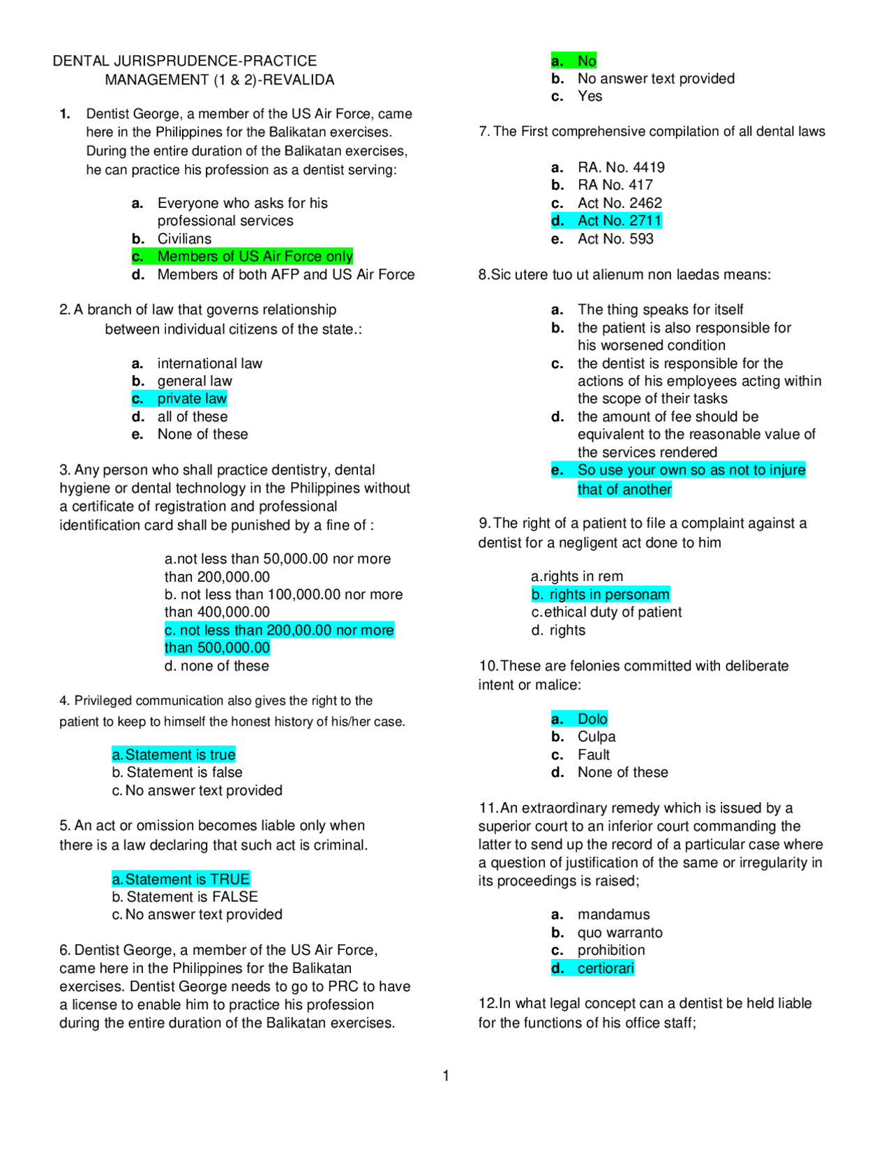 DENTAL JURISPRUDENCE-PRACTICE MANAGEMENT (1 & 2)-REVALIDA EXAM ...