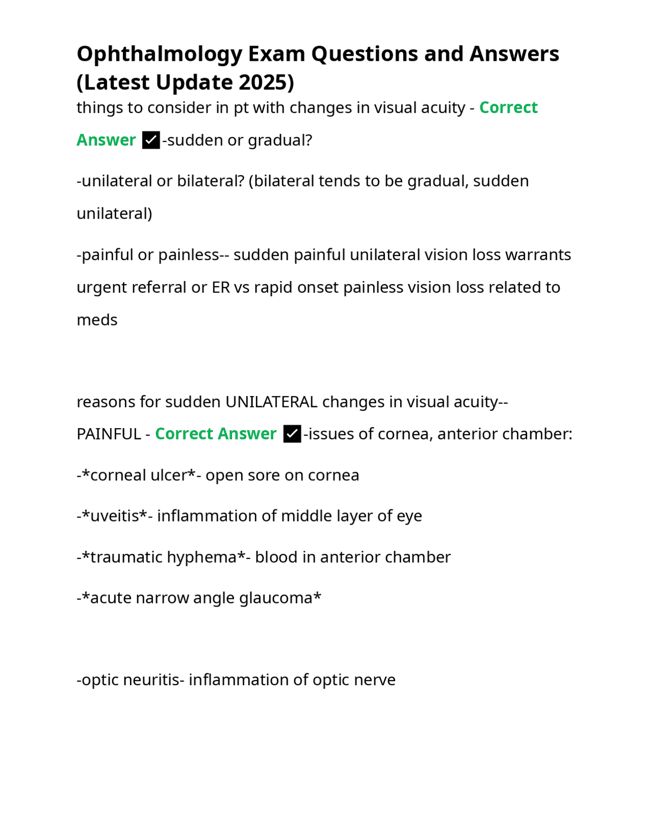 Ophthalmology Exam Q&A: Visual Acuity and Eye Conditions | Exams ...