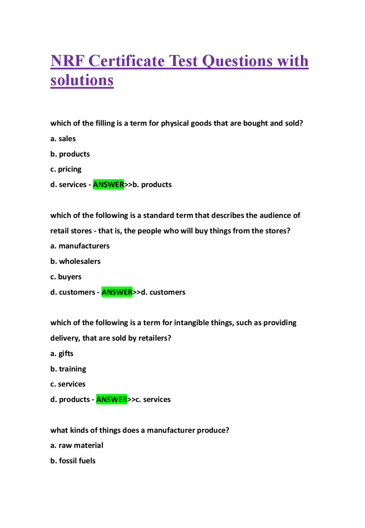 Retail Operations and Customer Service: Practice Questions and Answers ...
