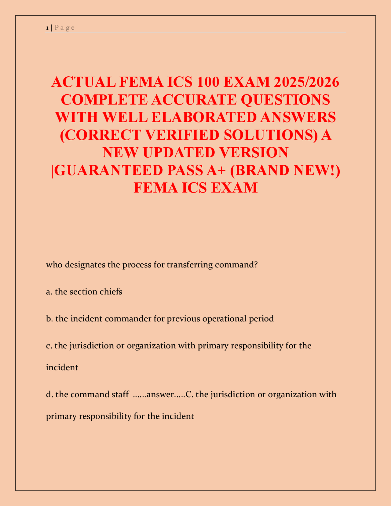 FEMA ICS 100 Exam 2025/2026: Complete Study Guide with Verified Questions & Answers | Exams ...