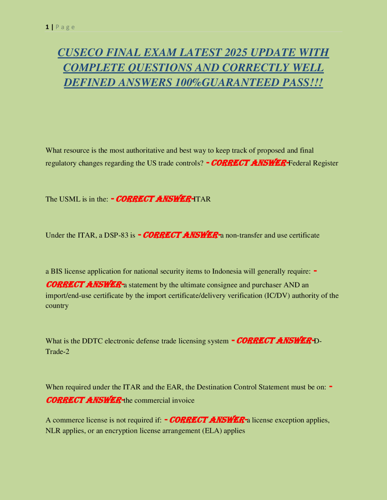 CUSECO FINAL EXAM LATEST 2025 UPDATE WITH COMPLETE QUESTIONS AND ...