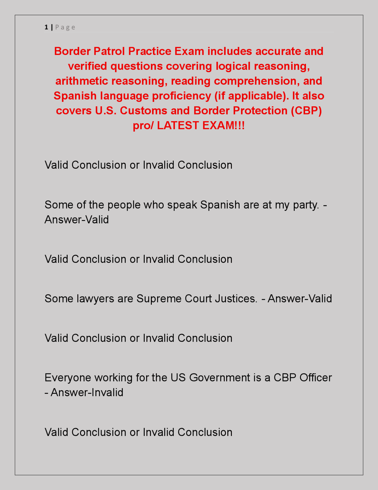 Border Patrol Exam Practice: Logical Reasoning and Legal Concepts ...