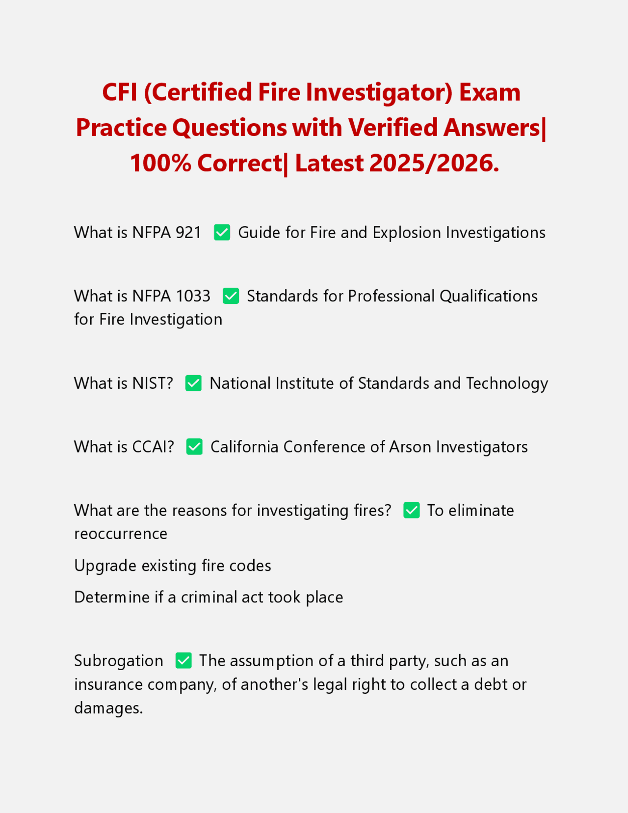 CFI Practice Questions: Fire & Arson Investigation Exam Prep | Exams ...