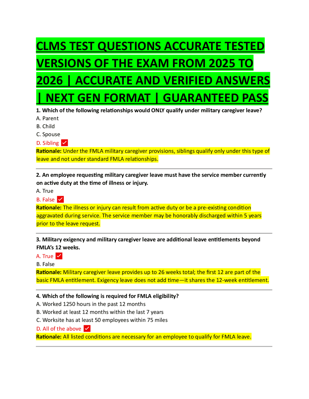 CLMS TEST QUESTIONS ACCURATE TESTED VERSIONS OF THE EXAM FROM 2025 TO ...