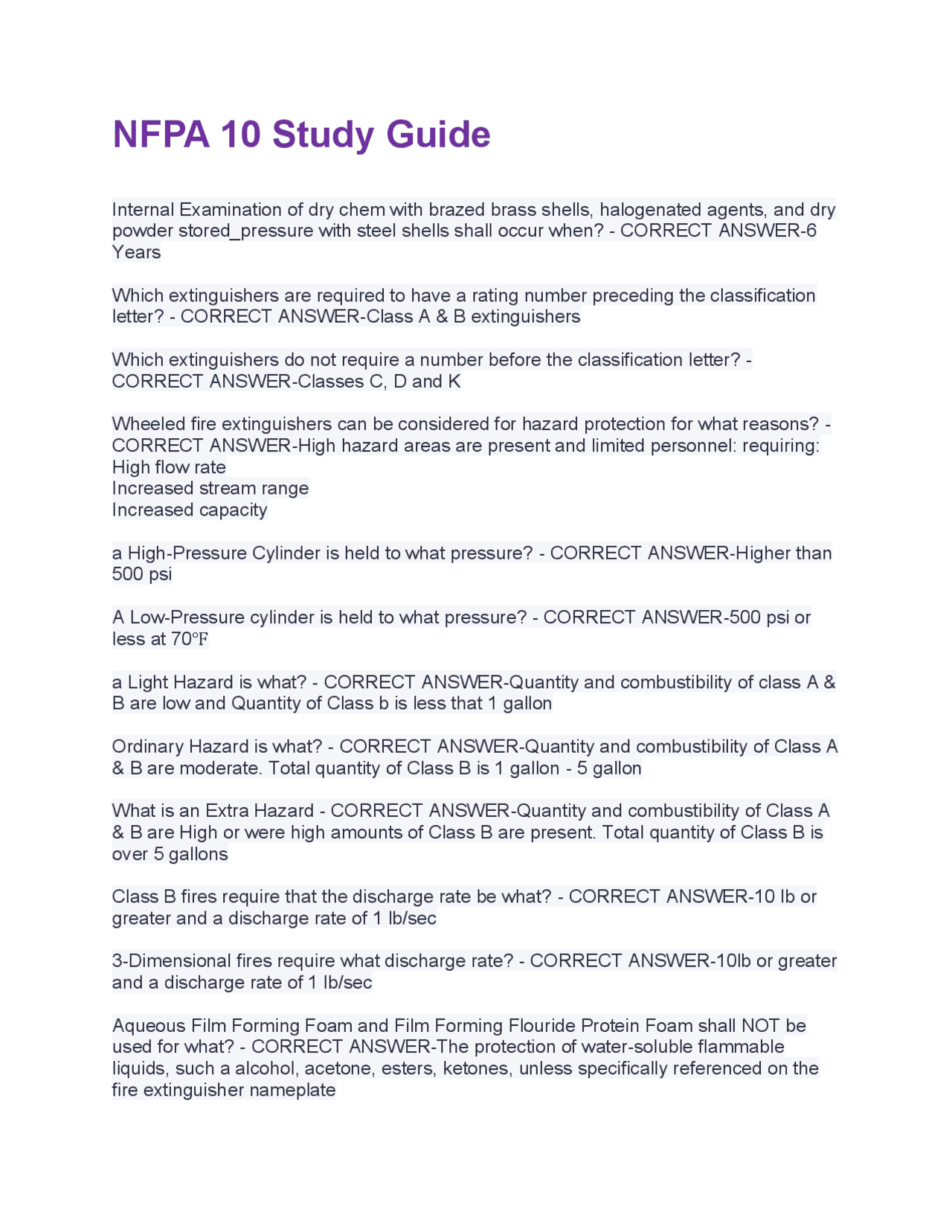 NFPA 10 Study Guide All Possible Questions and Answers with complete ...