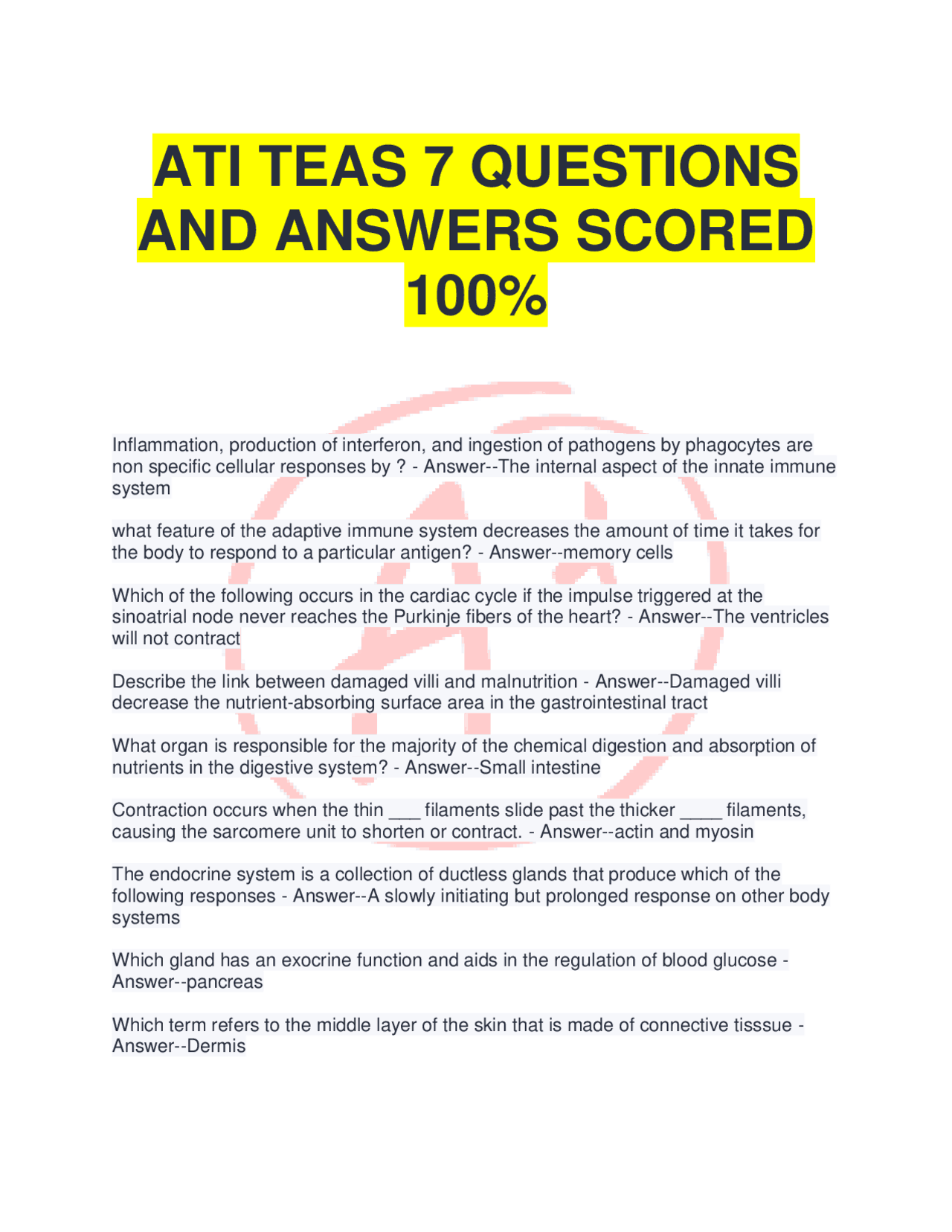 ATI TEAS 7 QUESTIONS AND ANSWERS SCORED 100% | Exams Nursing | Docsity