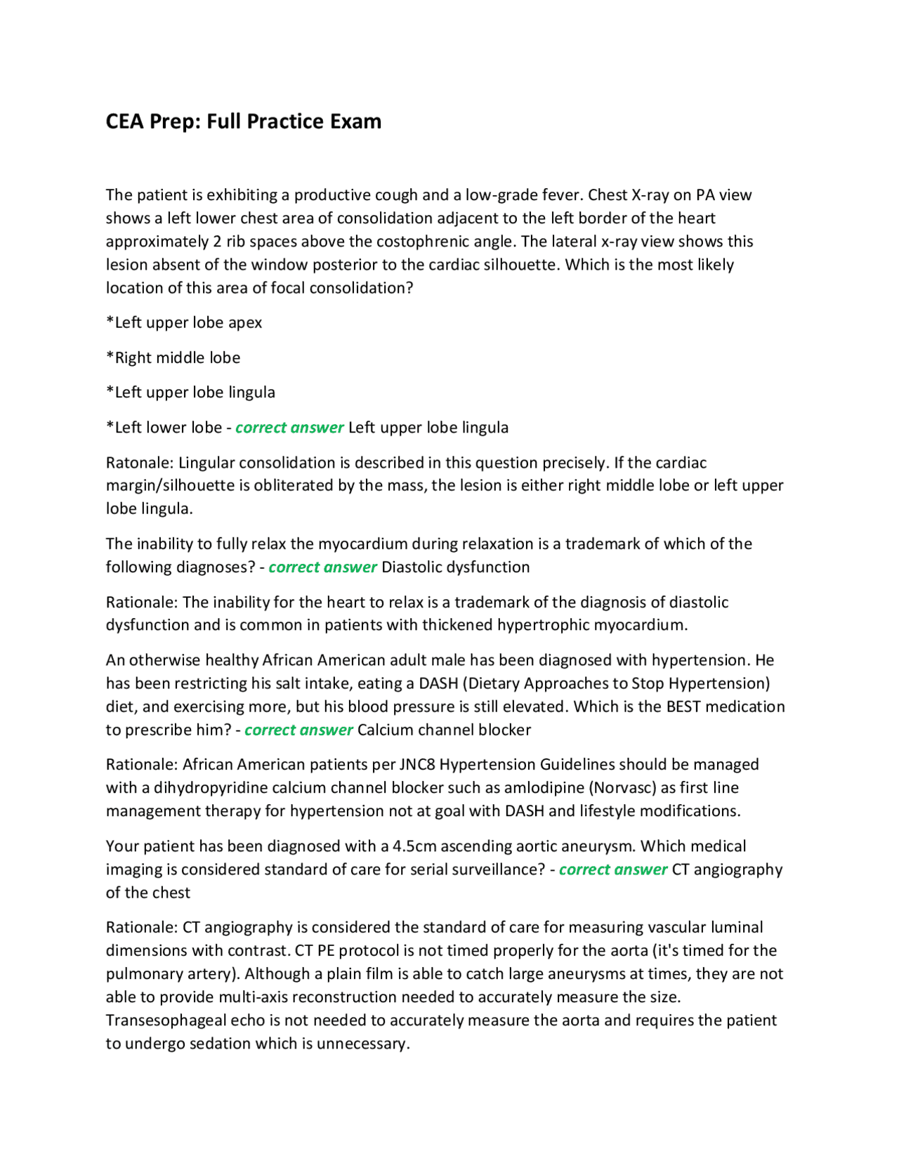 CEA Prep: Full Practice Exam | Exams Nursing | Docsity