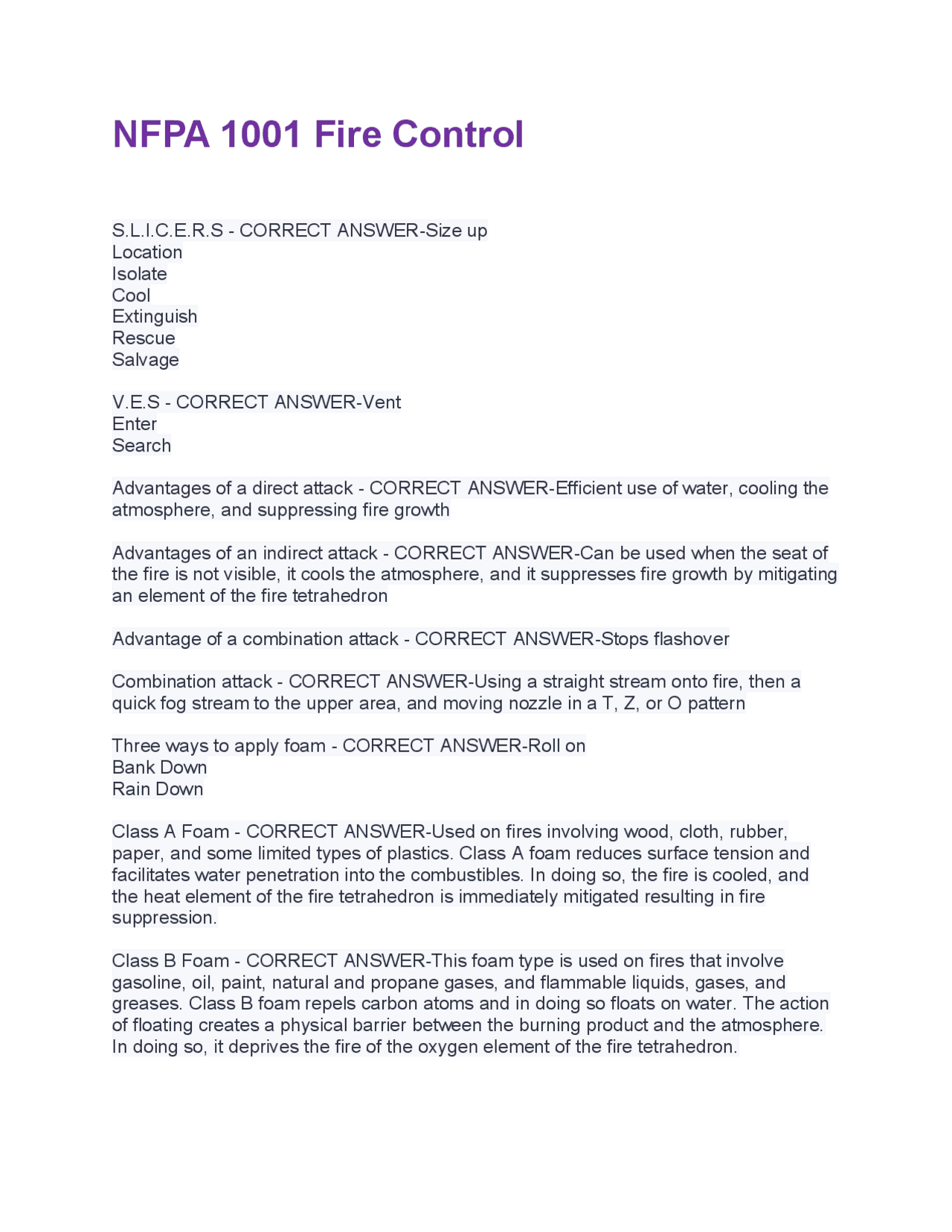 NFPA 1001 Fire Control Questions and Answers 100% Verified | Exams ...