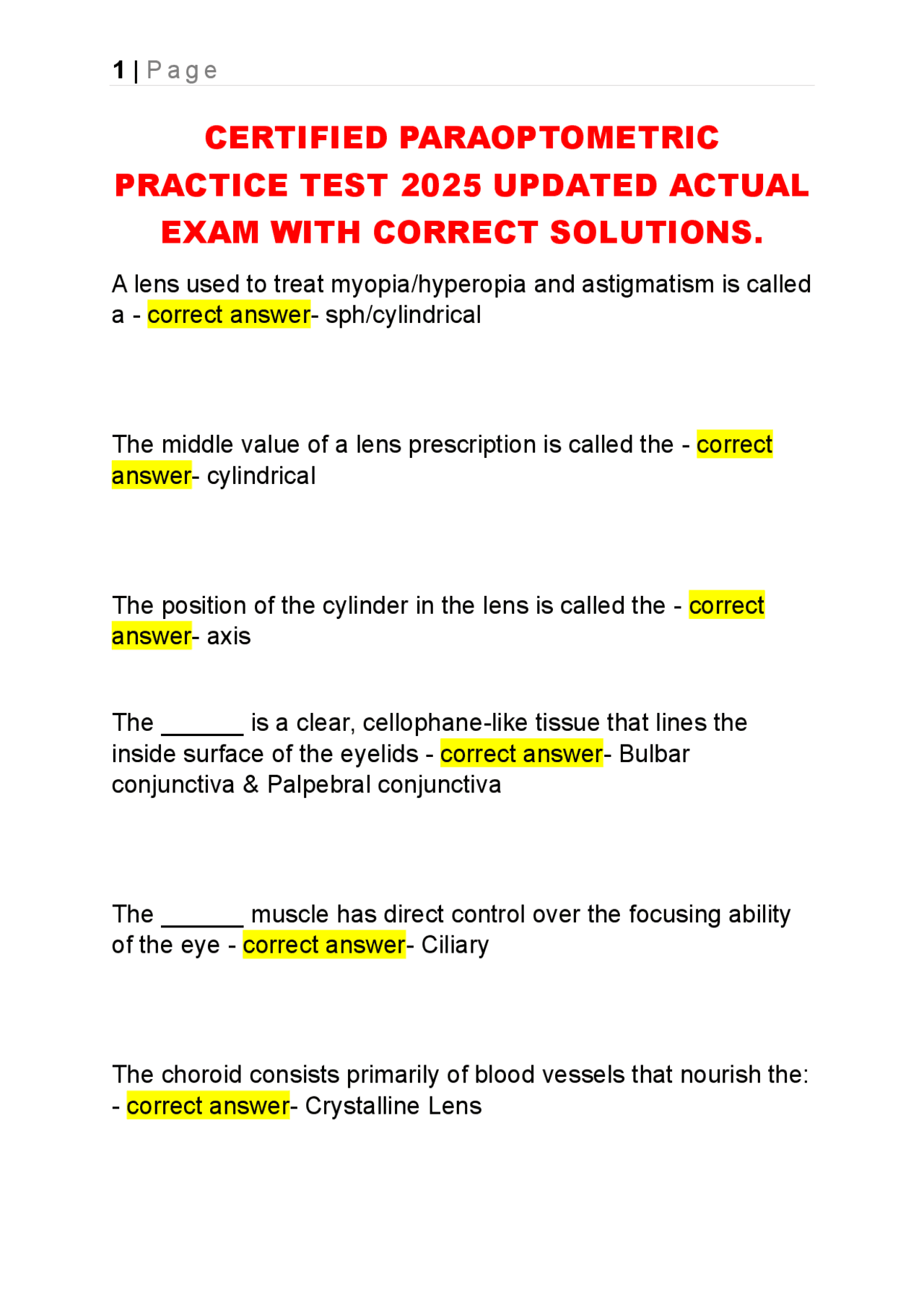 CERTIFIED PARAOPTOMETRIC PRACTICE TEST 2025 UPDATED ACTUAL EXAM WITH ...