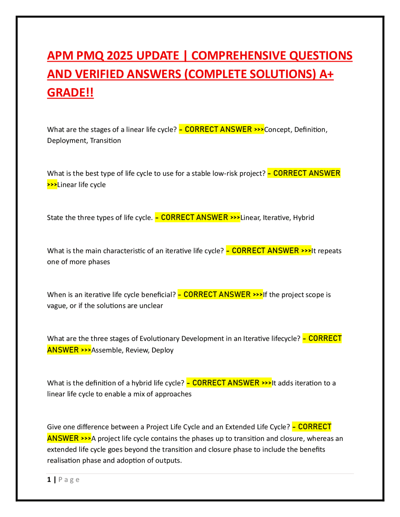 APM PMQ 2025 UPDATE | COMPREHENSIVE QUESTIONS AND VERIFIED ANSWERS ...