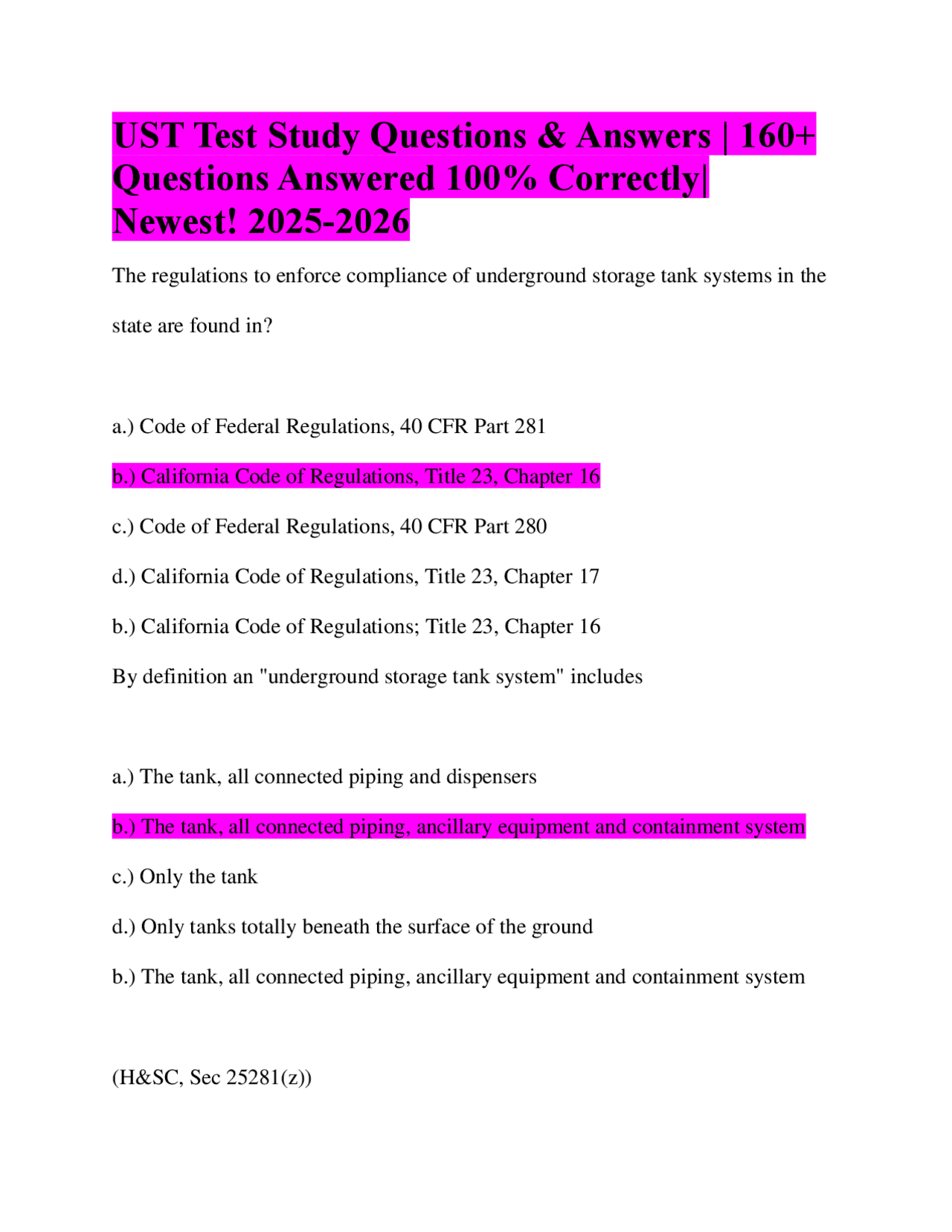 UST Test Study Questions & Answers | 160+ Questions Answered 100% ...