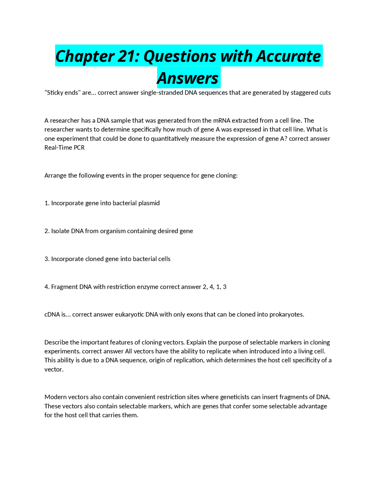 Chapter 21: Questions with Accurate Answers | Exams Biology | Docsity