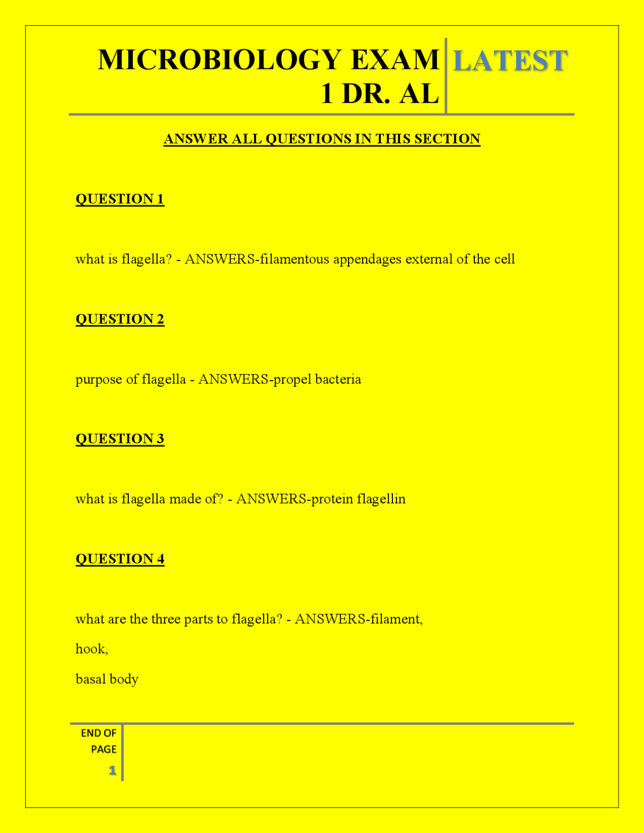 MICROBIOLOGY EXAM 1 DR. AL QUESTIONS AND ANSWERS 2025 | Exams Microbiology | Docsity