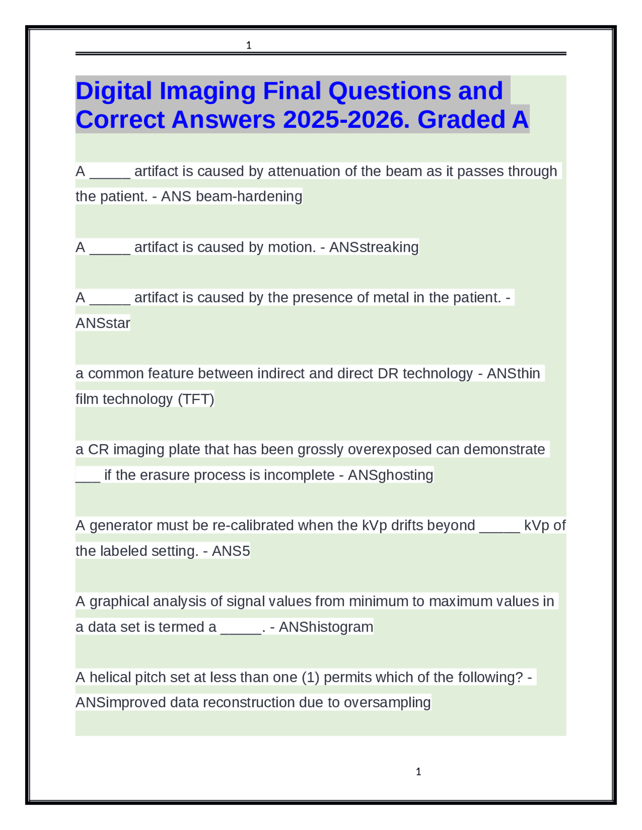 Digital Imaging Final Questions and Correct Answers 2025-2026. Graded A | Exams Digital Signal ...