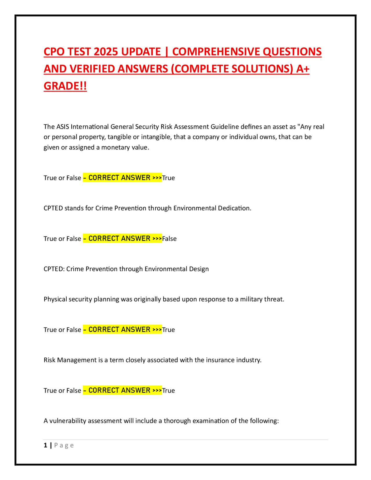 CPO TEST 2025 UPDATE | COMPREHENSIVE QUESTIONS AND VERIFIED ANSWERS ...