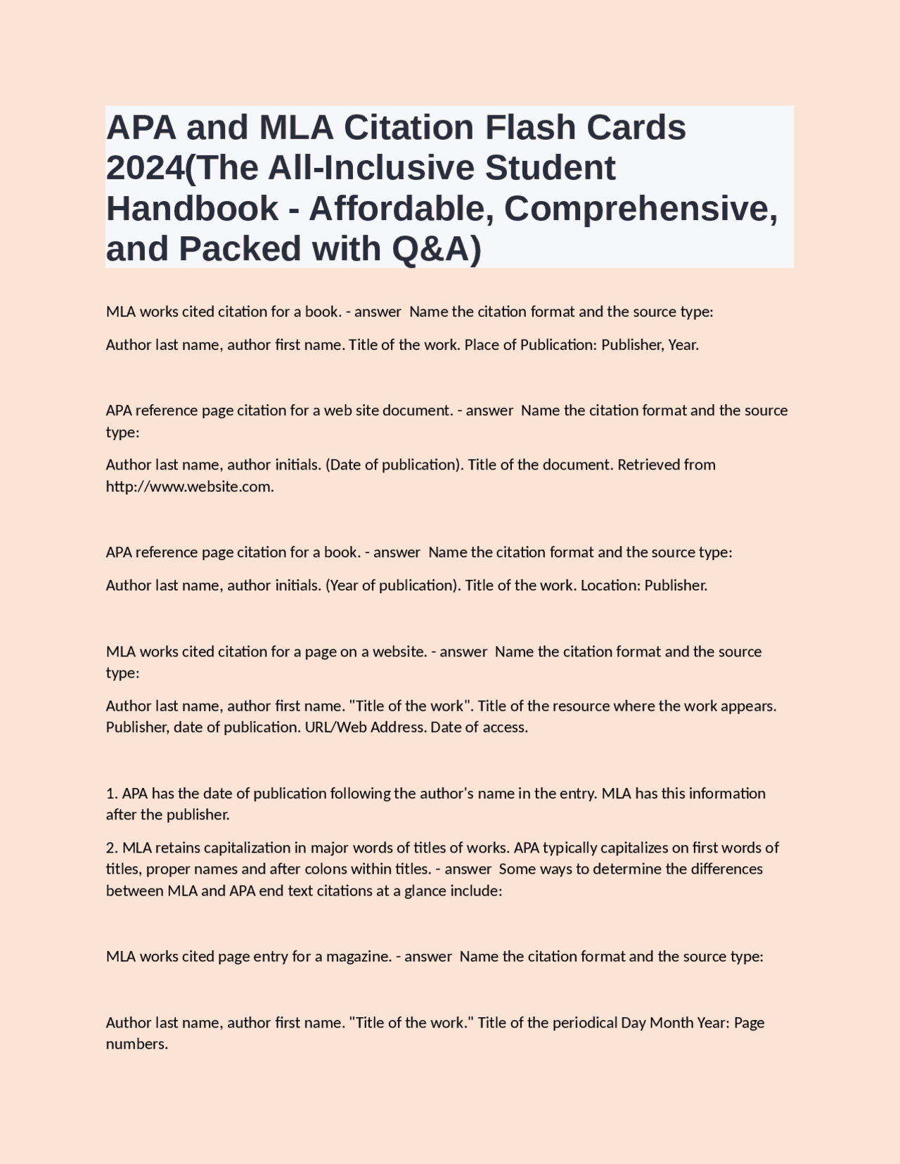 APA and MLA Citation Flash Cards 2024(The All-Inclusive Student ...