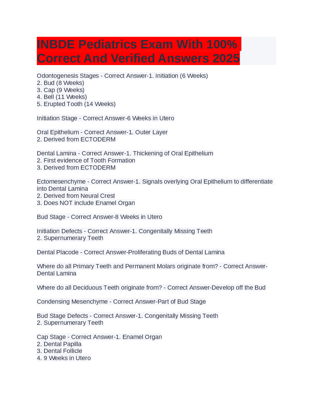 INBDE Pediatrics Exam With 100% Correct And Verified Answers 2025 ...