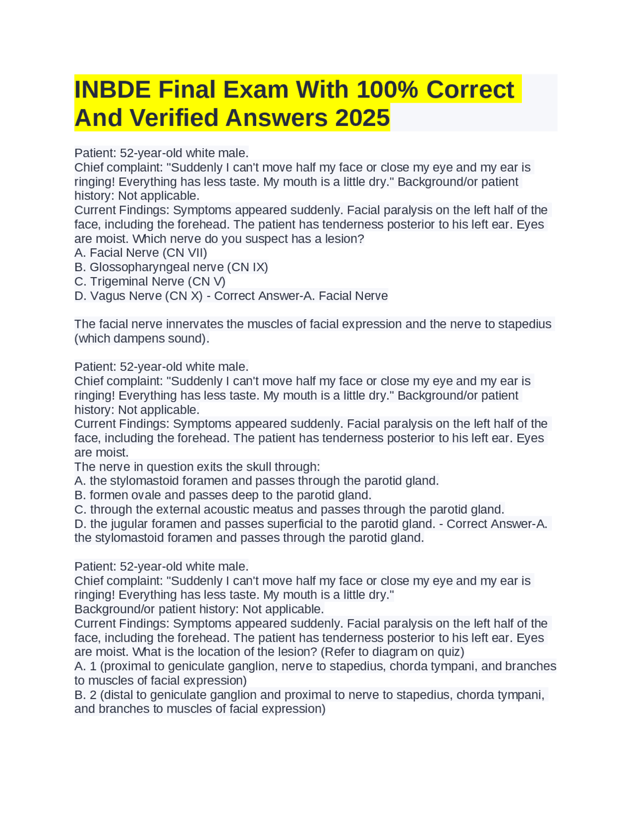 INBDE Final Exam With 100% Correct And Verified Answers 2025 | Exams ...