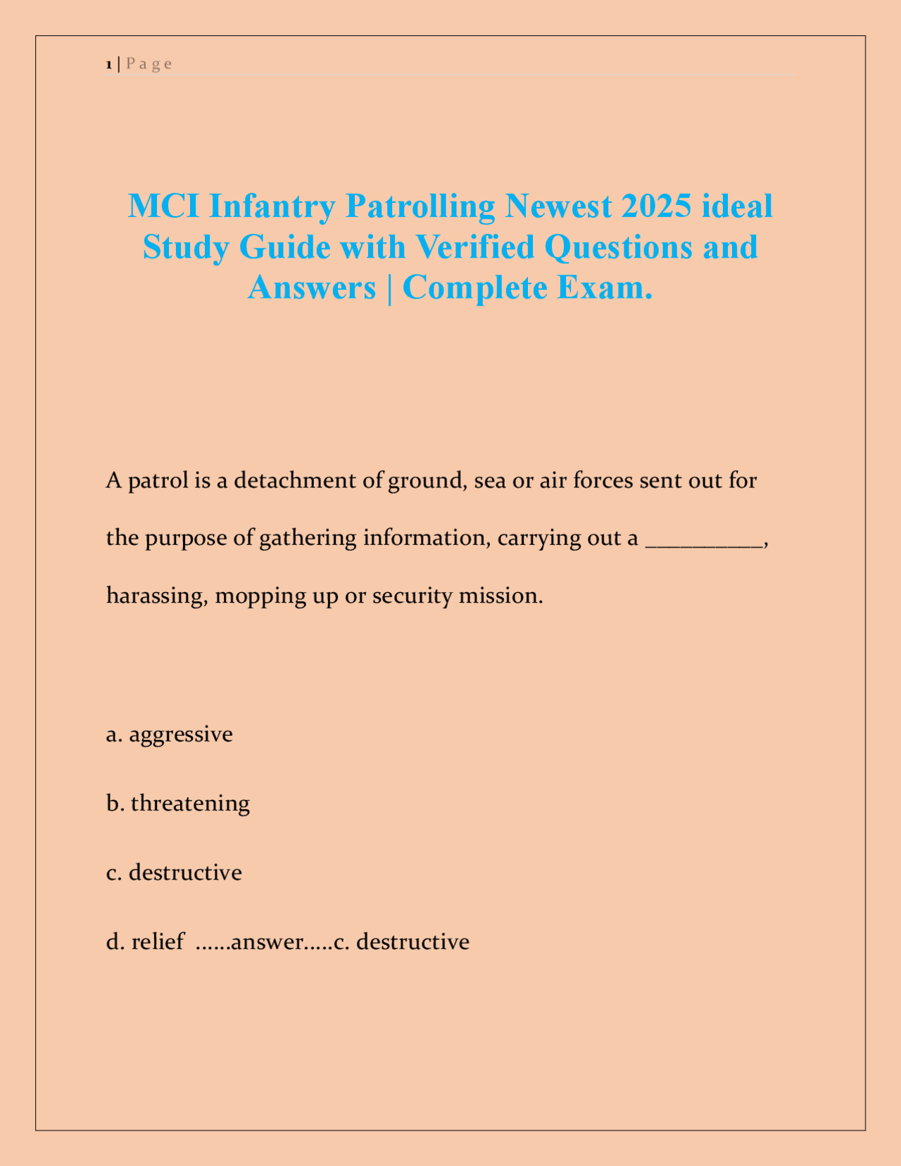 Infantry Patrol Tactics: Study Guide with Questions and Answers | Exams ...