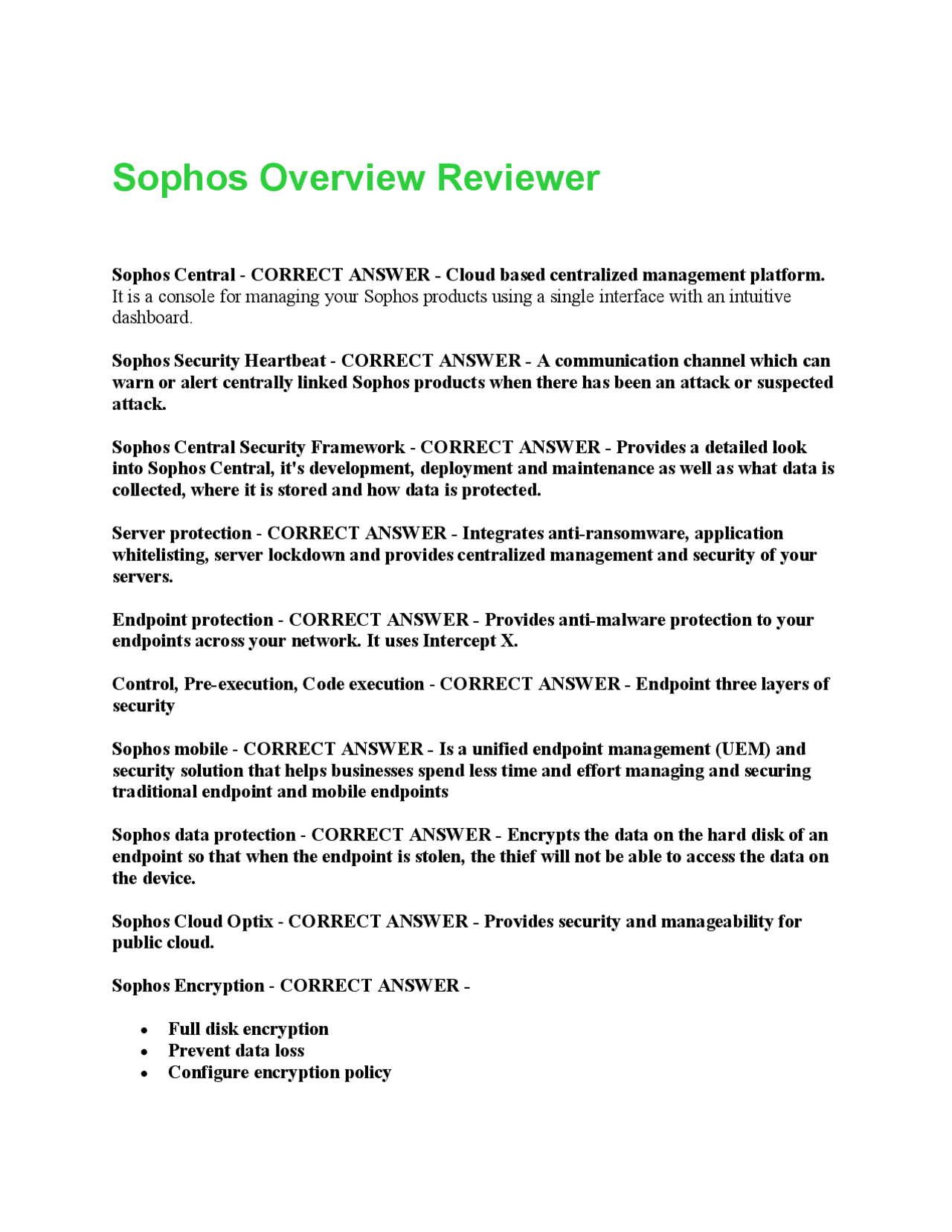 Sophos Overview Reviewer Questions and Answers 100% Solved correctly ...