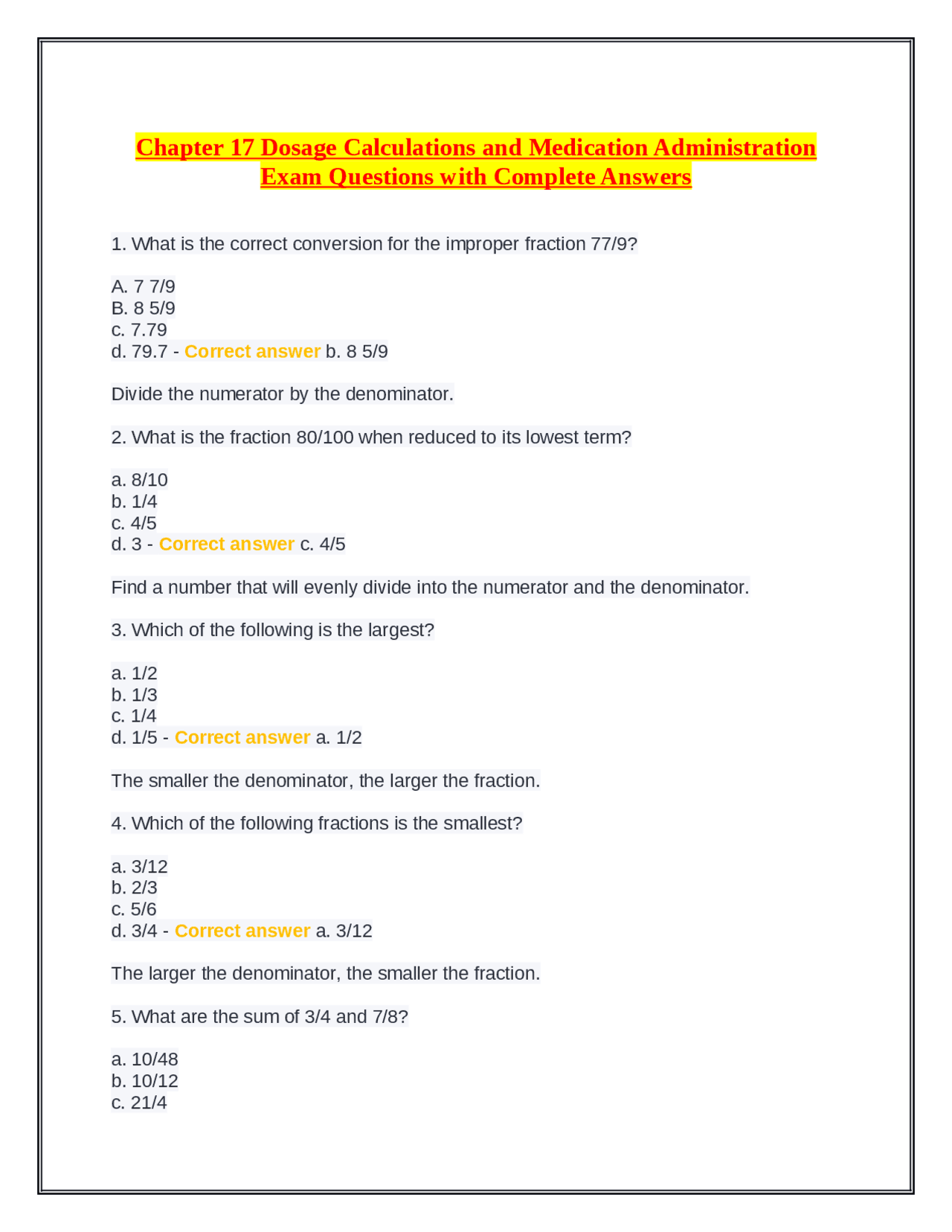 Chapter 17 Dosage Calculations and Medication Administration Exam ...