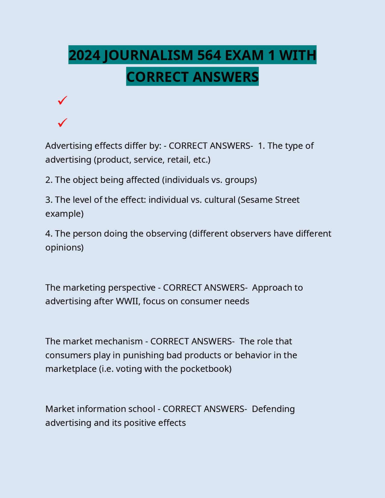 2024 JOURNALISM 564 EXAM 1 WITH CORRECT ANSWERS | Exams Journalism ...