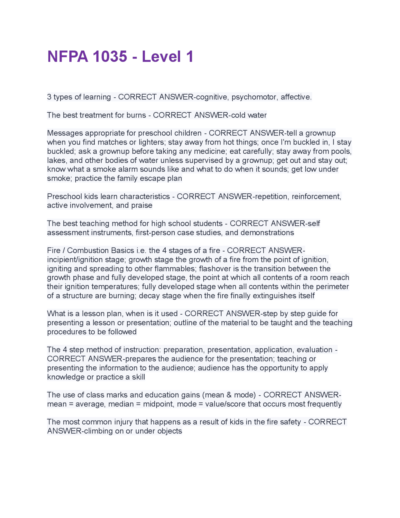 NFPA 1035 - Level 1 Questions and Answers 100% Verified | Exams ...