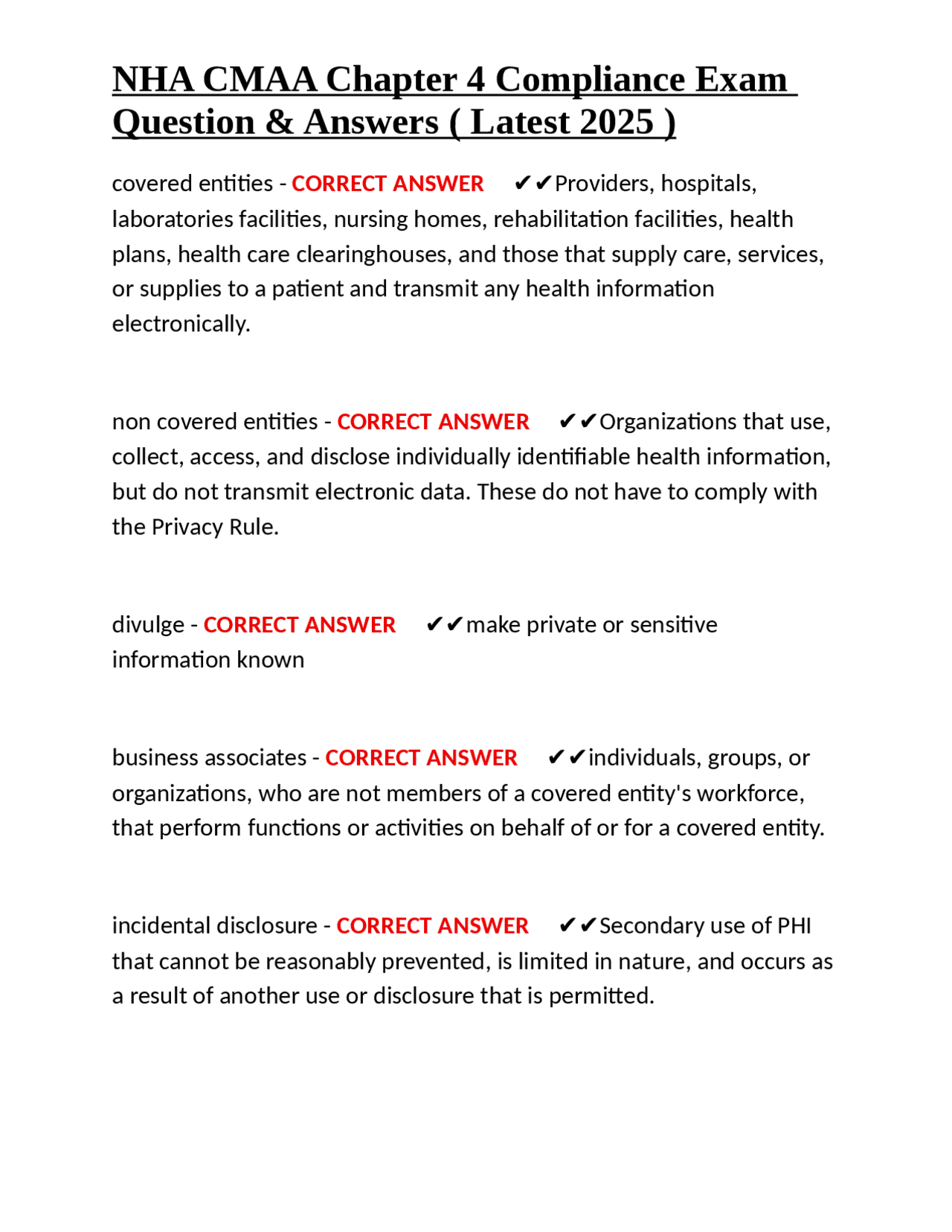 NHA CMAA Chapter 4 Compliance Exam Question & Answers ( Latest 2025 ...
