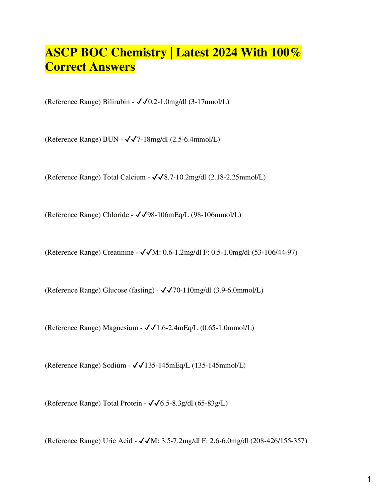ASCP BOC Chemistry | Latest 2024 With 100% Correct Answers (Reference ...