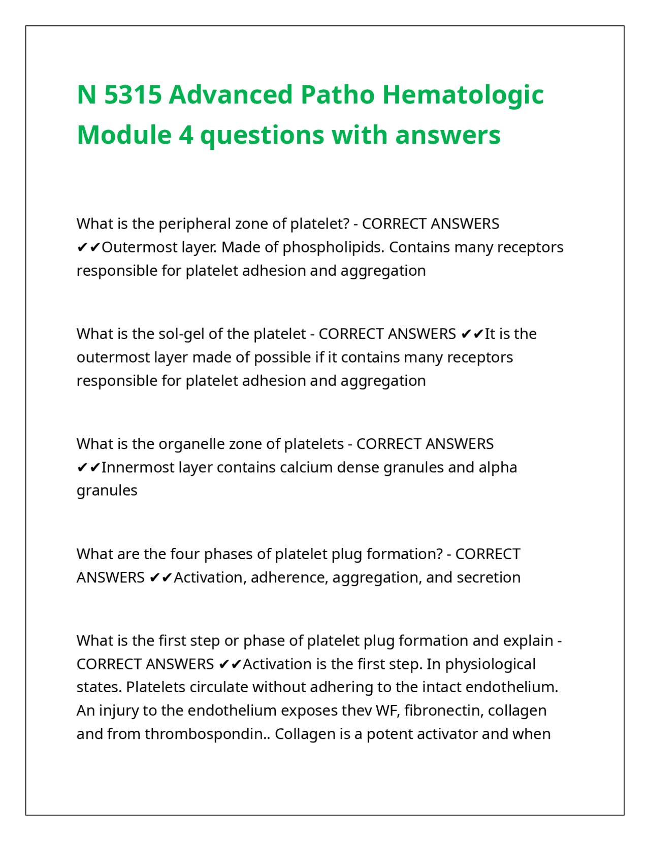 N 5315 Advanced Patho Hematologic Module 4 questions with answers ...