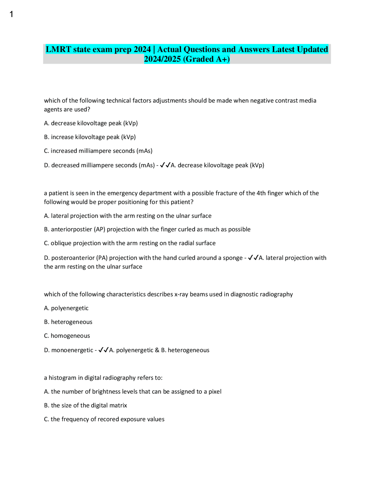 LMRT state exam prep 2024 | Actual Questions and Answers Latest Updated ...