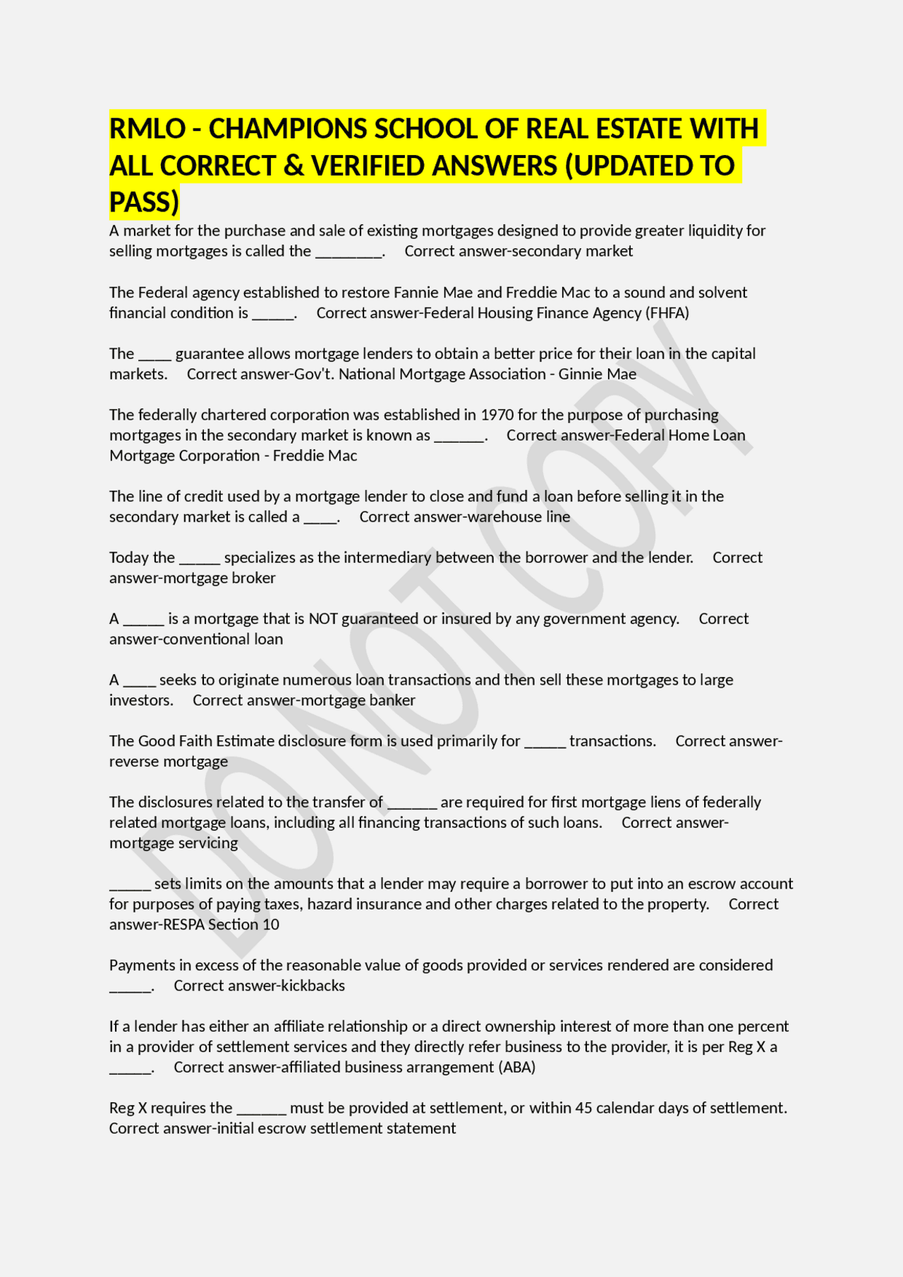 RMLO - CHAMPIONS SCHOOL OF REAL ESTATE WITH ALL CORRECT & VERIFIED ...